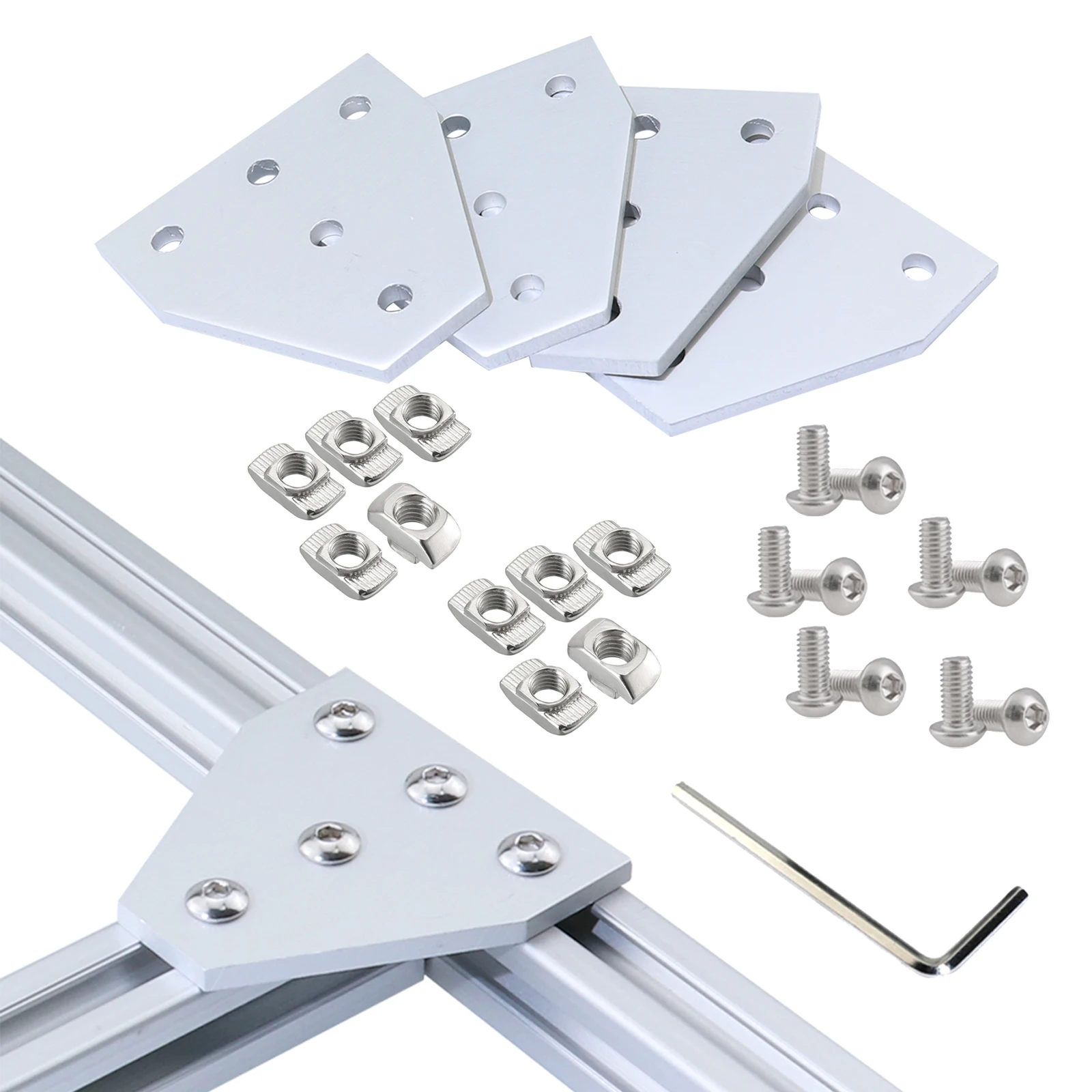 5 Holes 2020 Aluminum Extrusion Connector Plates Set L/T Shape with ...