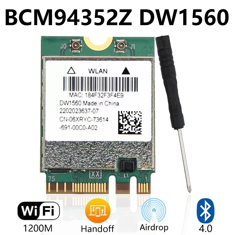Original dual band DW1560 BCM94352z 200Mbps Bluetooth 4.0 802.11ac ...