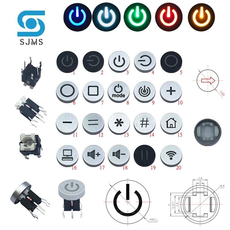 Sjms 5pcs 6*6*9.5mm 6pin Dip Through Hole Micro Push Button Tactile ...