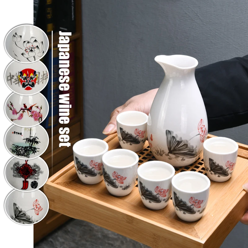 7pcs Japanese Style Sake Wine Warm Chinese Wine Set Ceramic Sake Japan ...