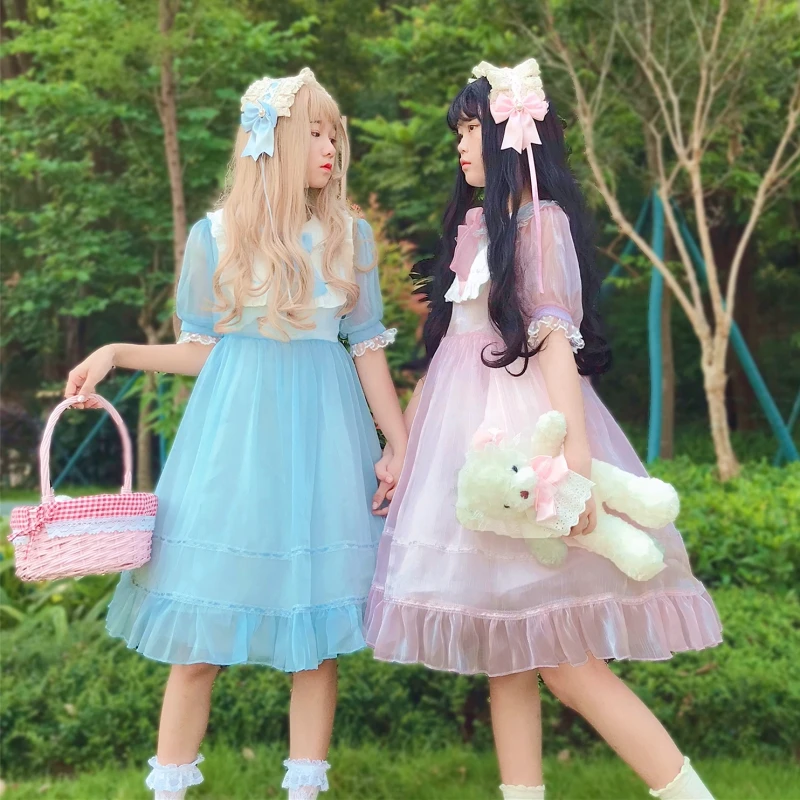 로리타 데일리 일본 인형 칼라 퍼프 슬리브 소녀 드레스 공주 로리타 드레스 달콤한 로리타 메이드 빅토리아 드레스로리타