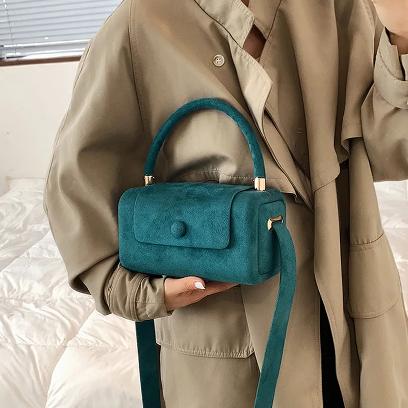 INS Women Green Blue Flock Mini Handbag Suede Crossbody Bags For Female ...