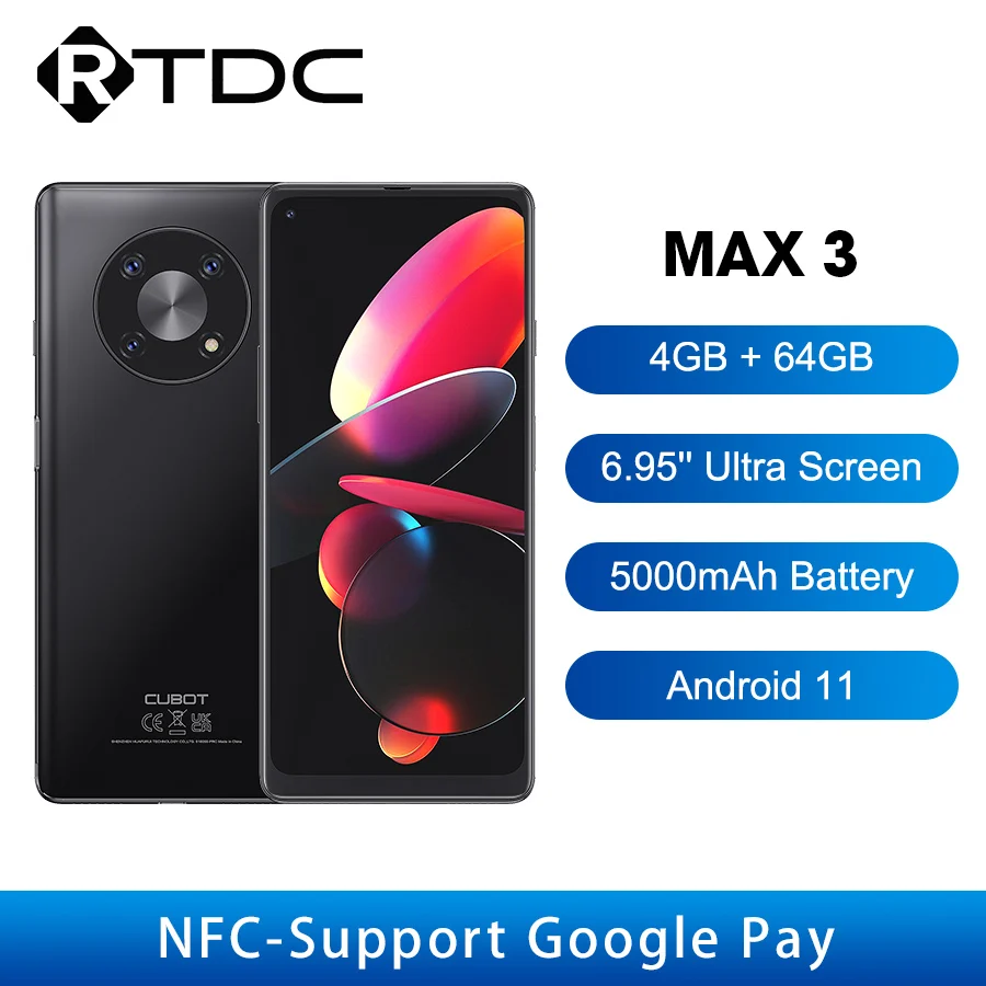 Cubot MAX 3 6.95''Ultra Large Screen Smartphone NFC 5000mAh 48MP Triple ...