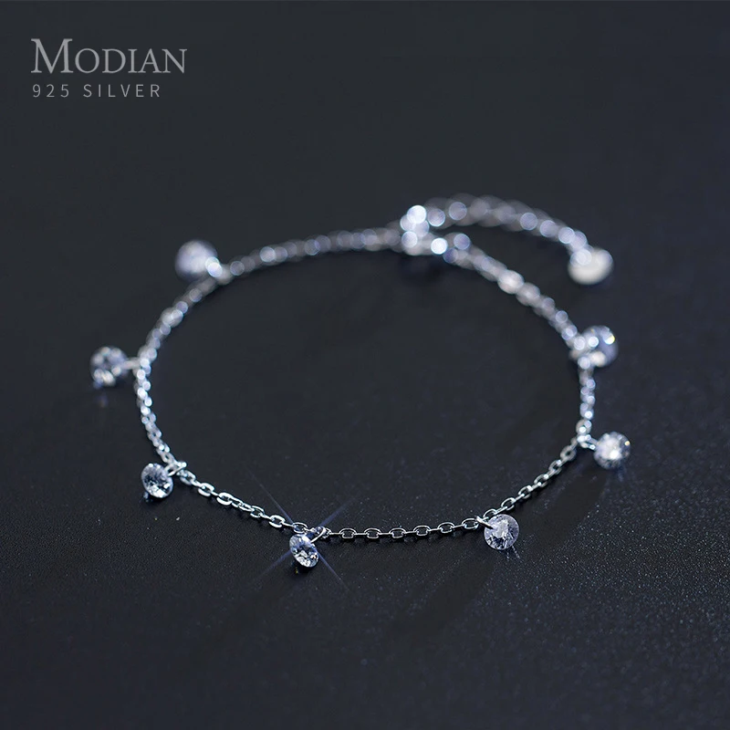 Modian 925 Sterling Silver Clear Cz Shining Chain Bracelet Geometric ...