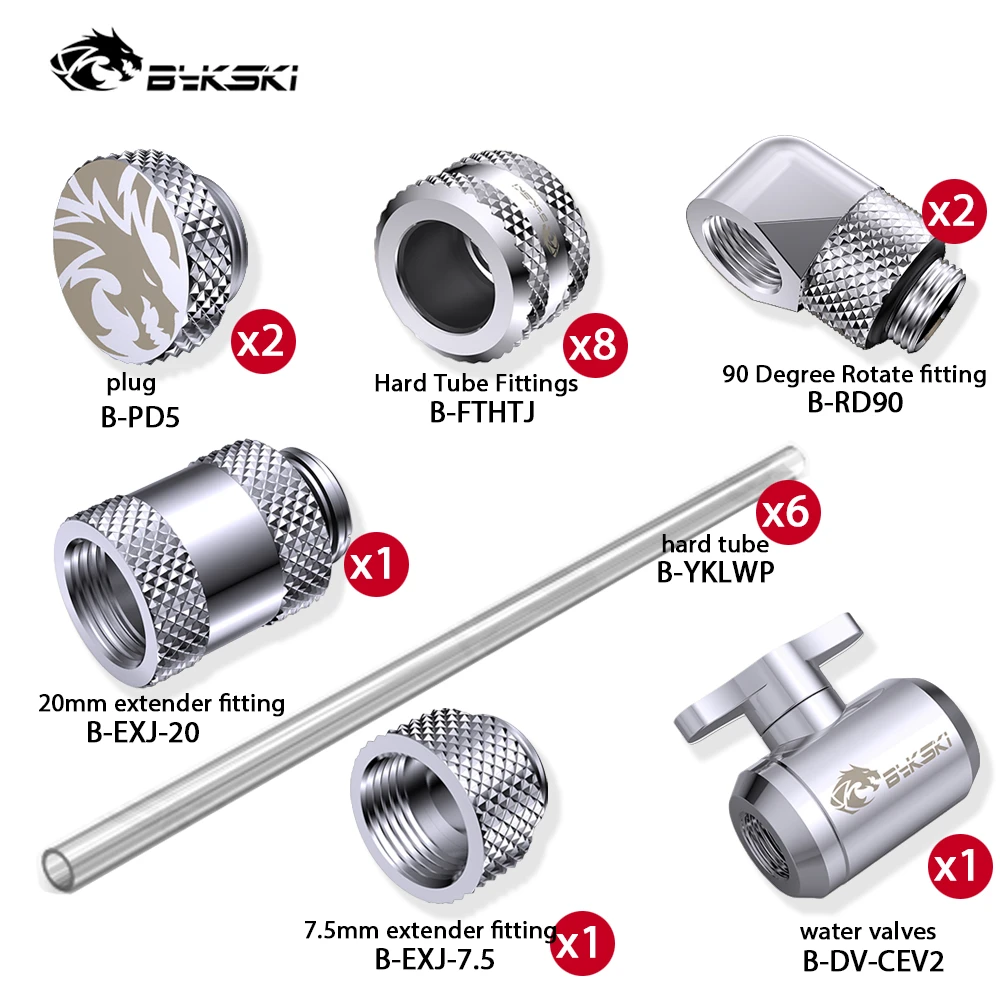 Bykski Hard Tube Fittings Kit Set, 90 Degree, Plug ,extender Fitting ,water Valves ,od 12/14/16 ...