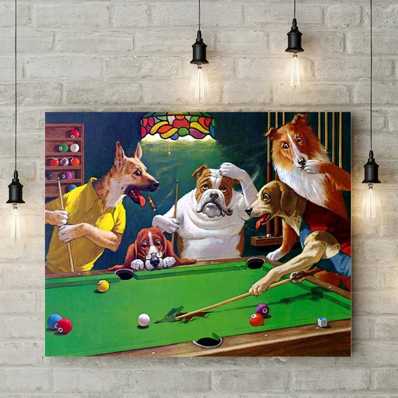 Dogs Playing Pool Poster