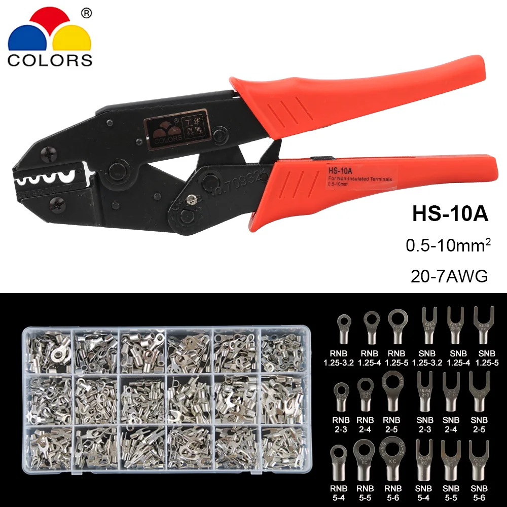 HS 10A Crimping Tang 0.5 10MM2 Non Isolasi PL UT RnB SNB Kawat Konektor ...