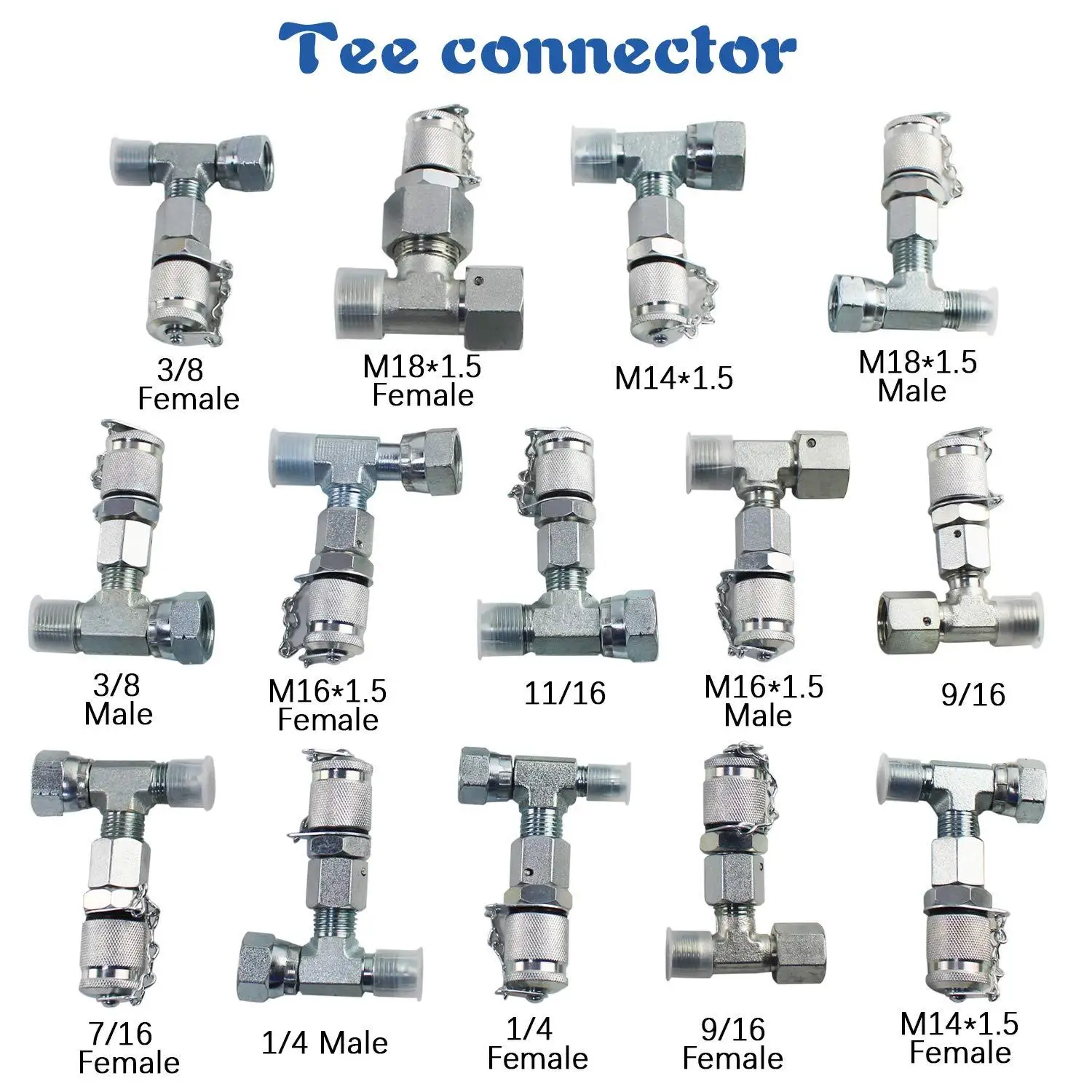 14x-Tee-Fittings-Adapter-Connector-Set-for-Hydraulic-Pressure-Gauge ...