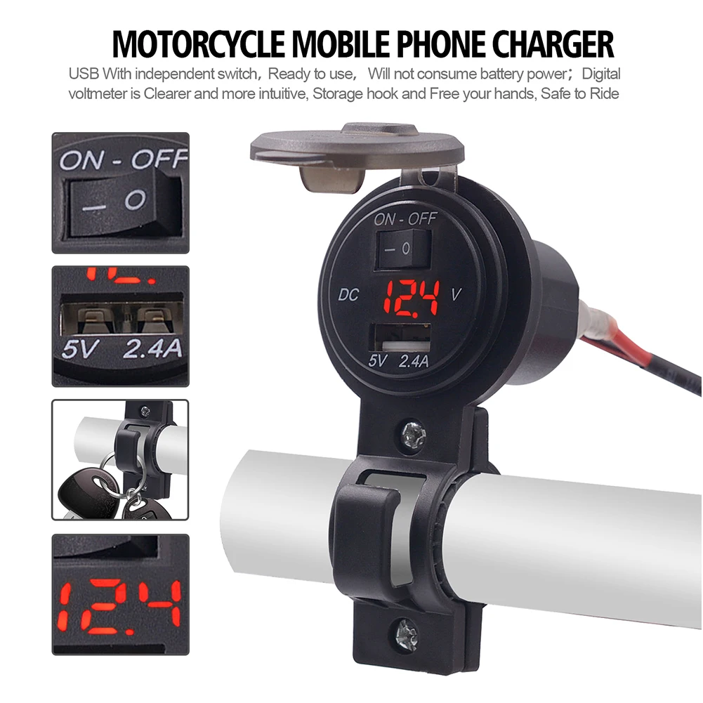 5V-2-4A-Motorcycle-USB-Power-Socket-Adapter-DC-12V-24V-Waterproof-Moto ...