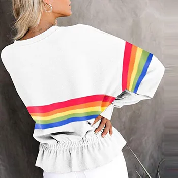 Rainbow Striped Oversized Women's Sweatshirt With Ruffles - Queerks™