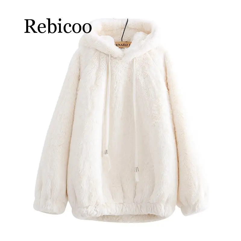 Harajuku Kawaii плюшевая толстовка с капюшоном, мягкий Зимний пуловер ...