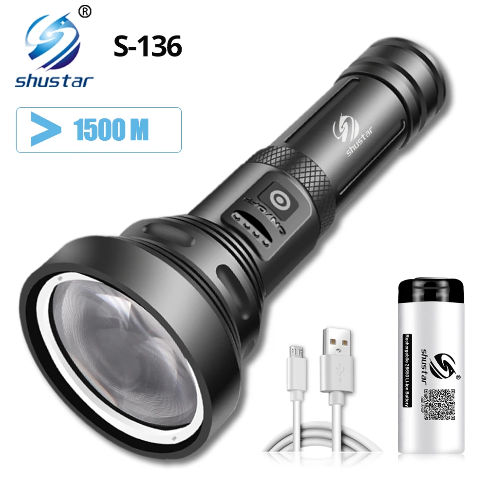 Led Flashlight With Lighting Distance Over 1500 Meters Use Large Convex ...