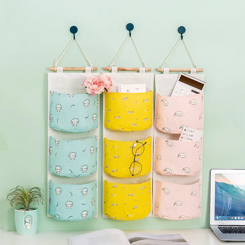 Multifunctional Fabric Hanging Bag, Living Room Storage Basket ...