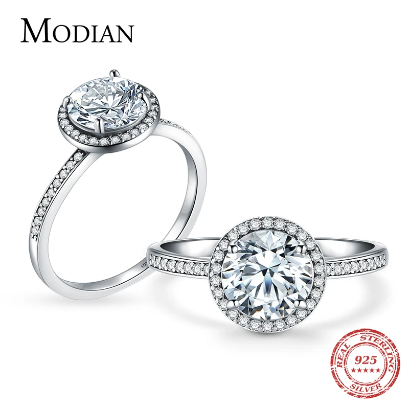 Modian Genuine 925 Sterling Silver Round Clear Cz Fashion Finger Ring ...