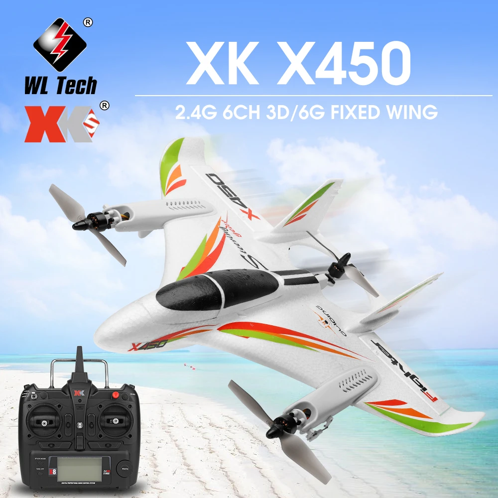 2.4G 6CH WLtoys XK X450 3D/6G RC Vertical Takeoff LED RC Glider Fixed ...