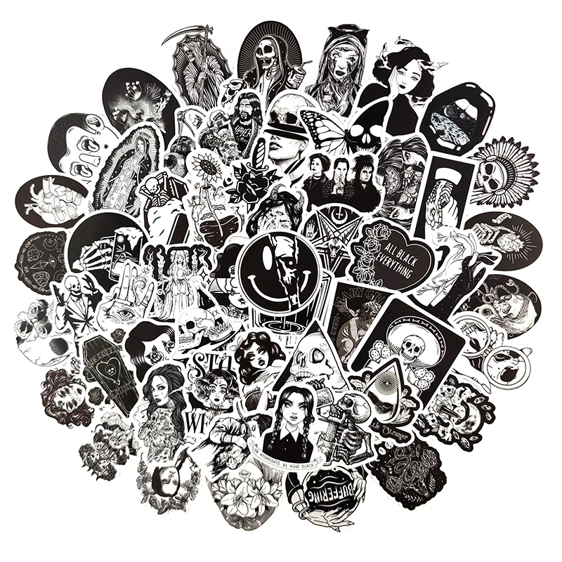 10/30/50pcs/pack Black and White Gothic Terror Horror Graffiti Stickers ...