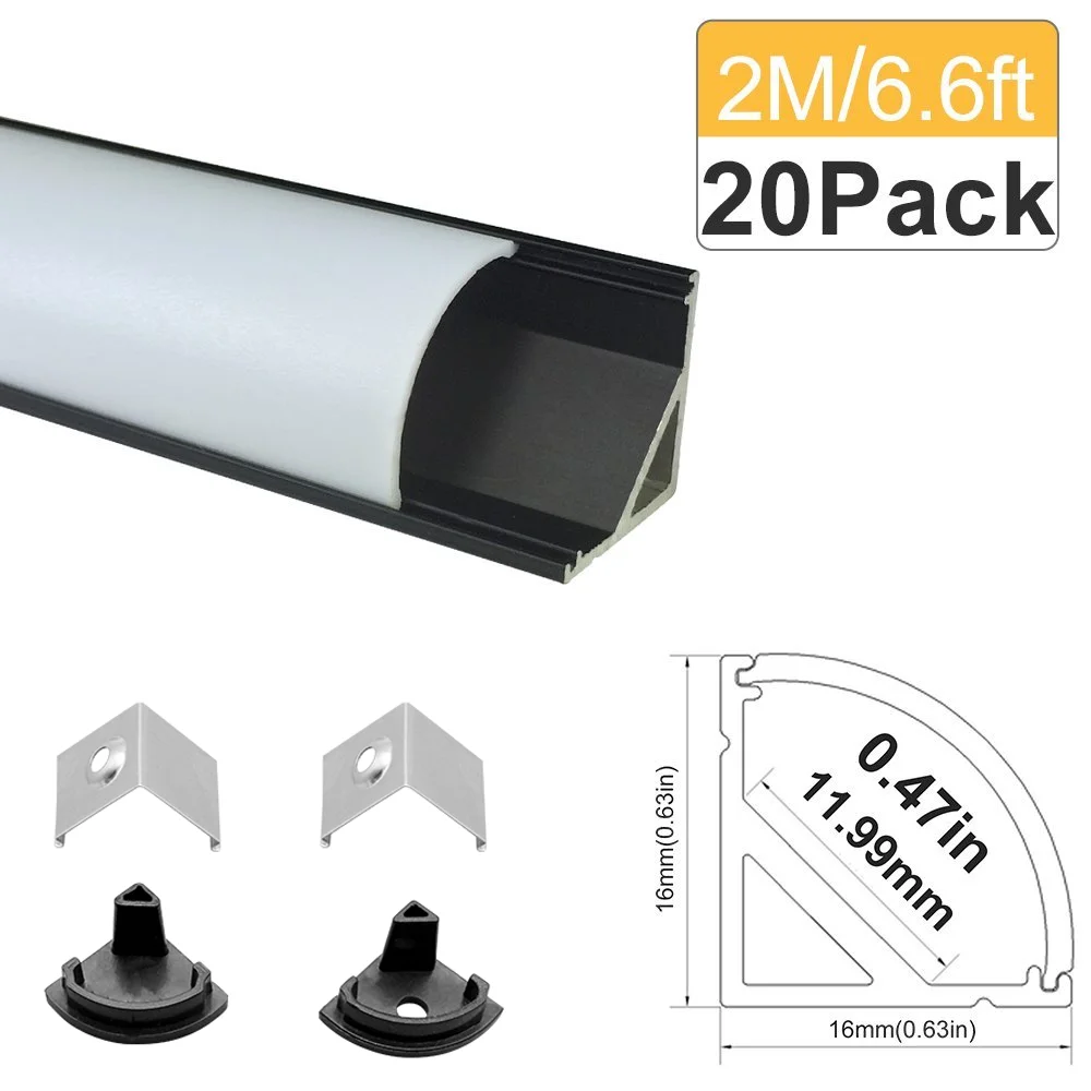 20pcs 2m(6.6ft) V02 Black V Shape Led Profile Corner Aluminum Profile ...
