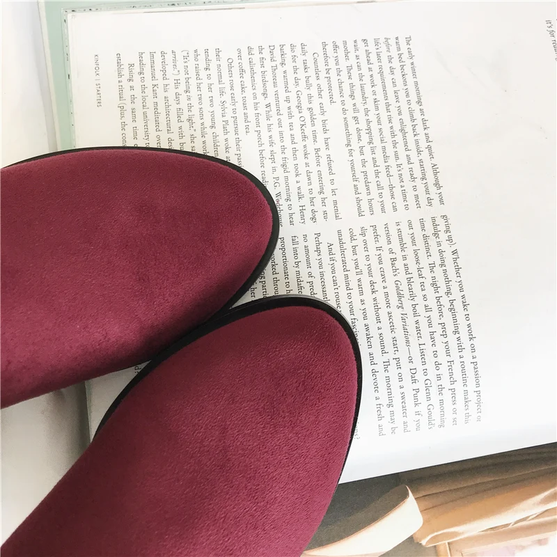 Женские замшевые сапоги выше колена на низком квадратном каблуке 7 см Женские Длинные Бордовые