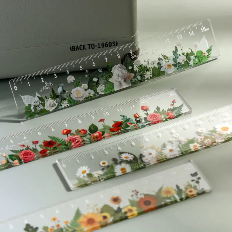 Lovely Plastic Straight Ruler for School Office Stationery Cute Floral ...