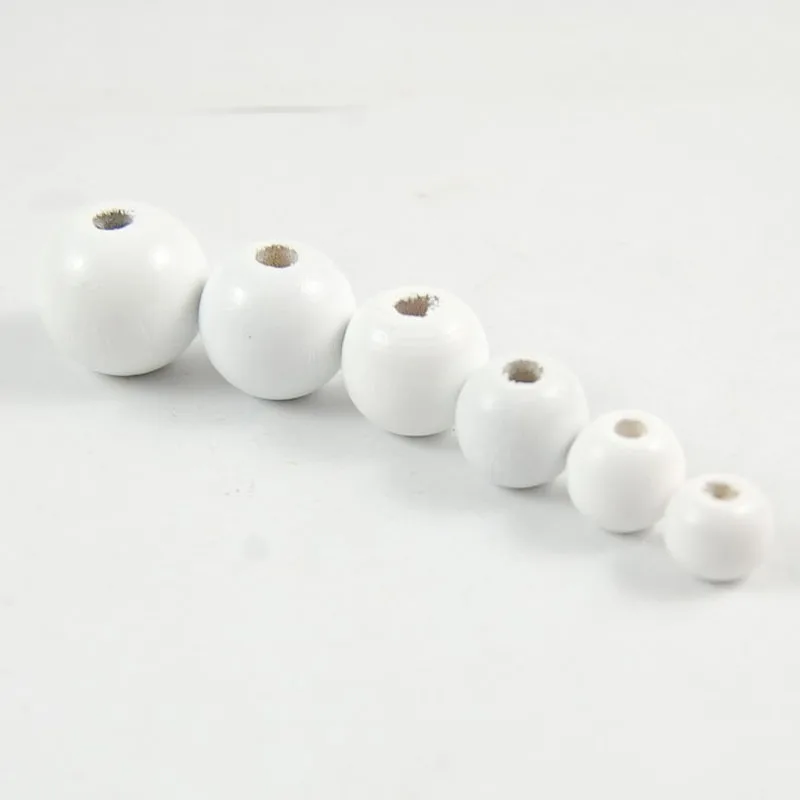 100pcs/lot 6 8 10 12 14 16 18 20mm Round Wood Spacer Bead White Painted ...