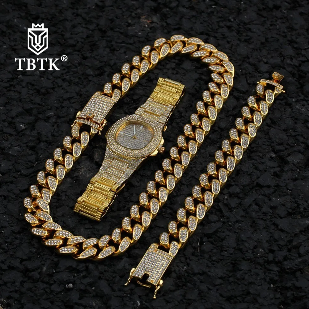 Tbtk Bling Bling 20mm Miami Cuban Link Chain And Bracelet And Watch ...