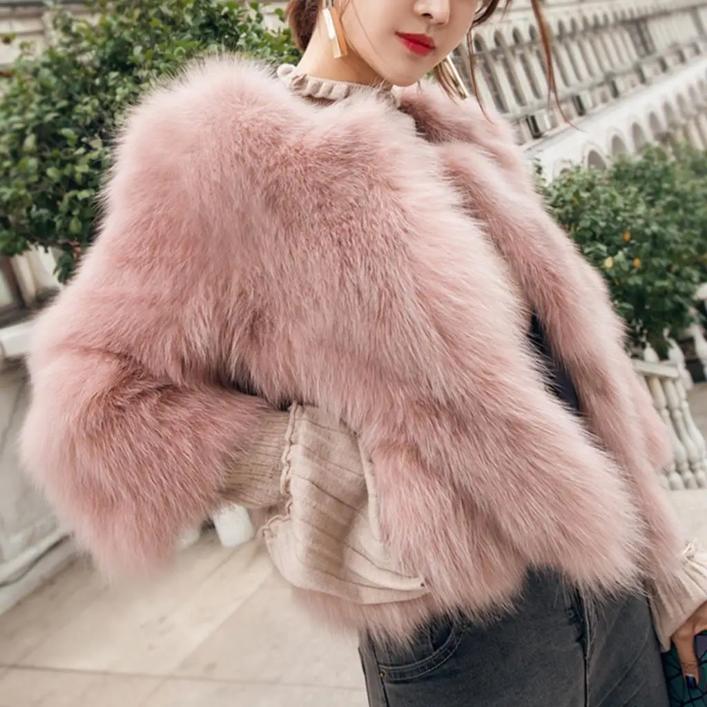 หนาหนาเสื้อขนสัตว์ฤดูหนาวแฟชั่น O Neck Faux เสื้อขนสัตว์ Fluffy สีทึบ ...