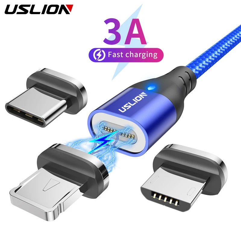 USLION 3A Magnetic Cable Micro USB Type C Fast Charging For iPhone 11 ...