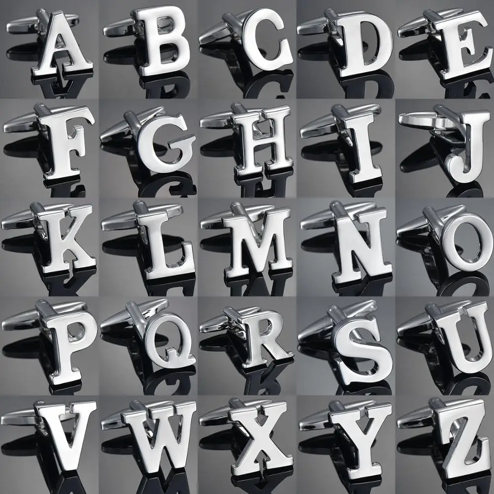 Simple-Silver-Color-26-Letter-Cufflinks-for-men-A-to-Z-Alphabet-Initial ...