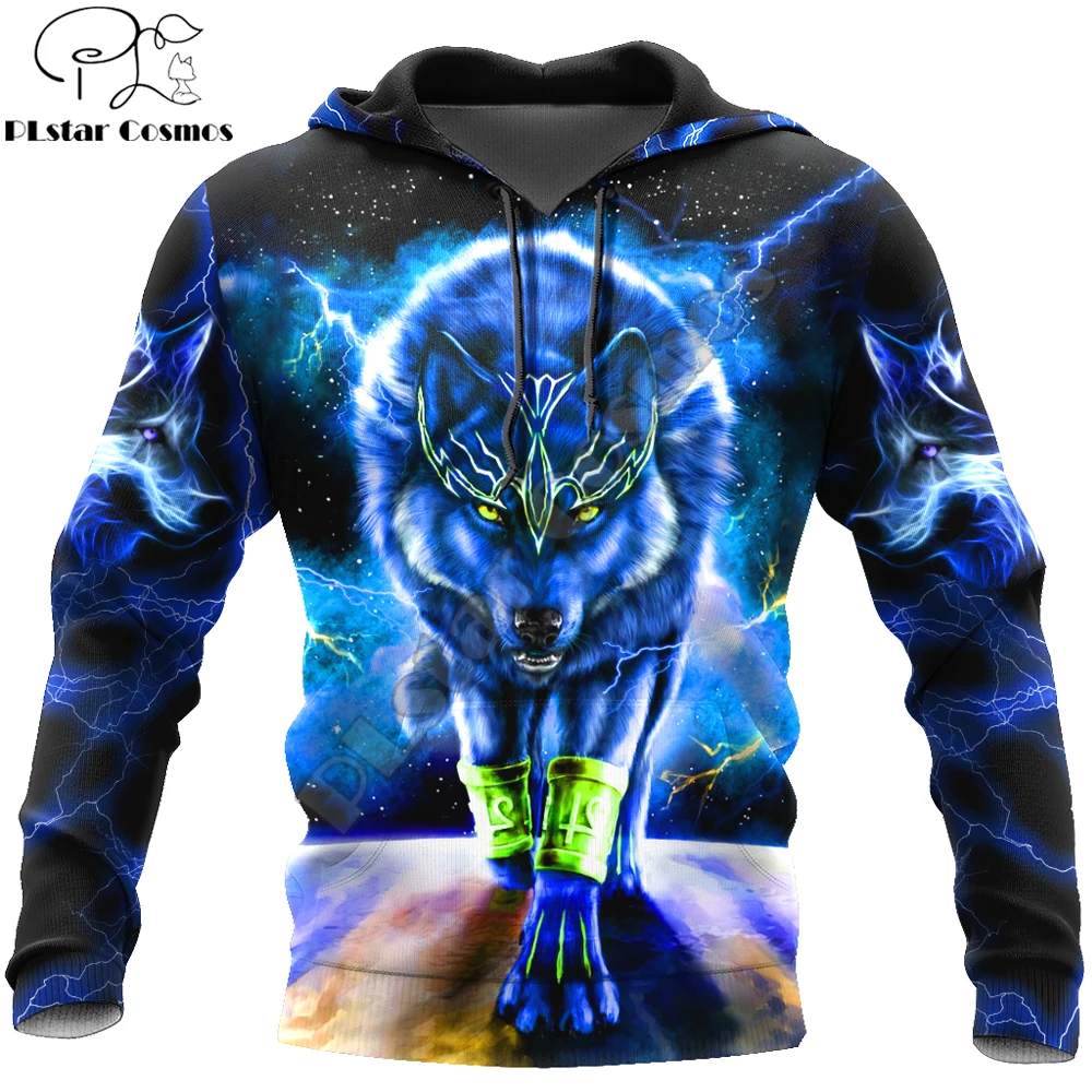 Blue Thunder Wolf 3D All Over Printed Autumn Men Hoodies Unisex Casual ...
