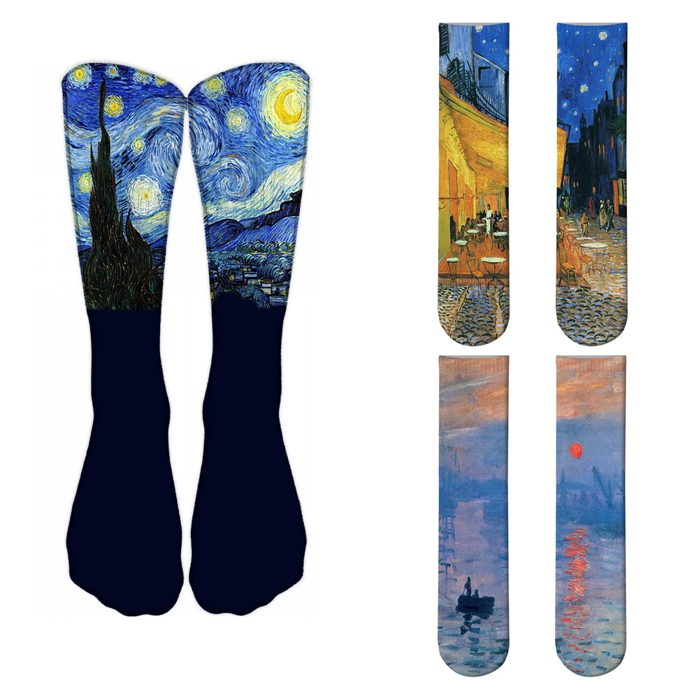 World-Famous-Oil-Painting-Socks-For-Unisex-Starry-Night-Monet-Mona-Lisa ...