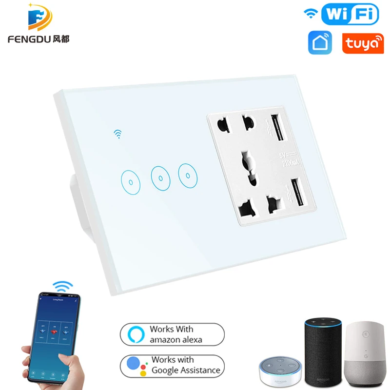 WIFI Smart USB Wall Socket Universal Electrical Plug Outlet 16A Power ...