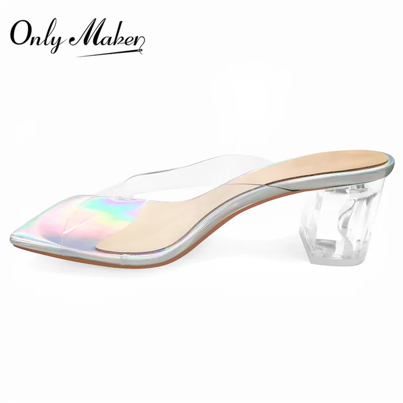 Onlymaker-Square-Toe-Holographic-Transparent-Chunky-Heels-Mules-PVC ...