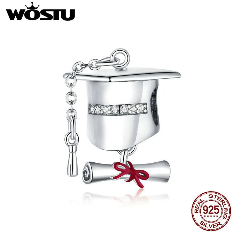 WOSTU-Authentic-925-Sterling-Silver-College-Cap-Charm-Bead-Graduation ...