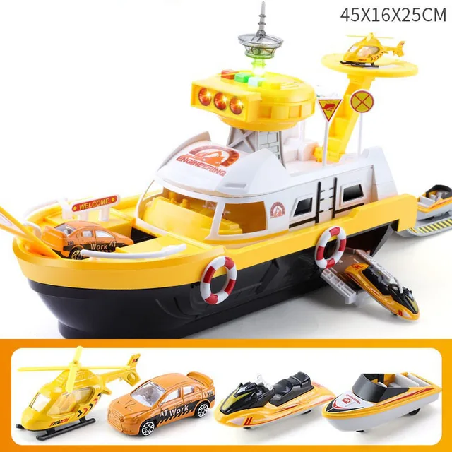 Fireman Police Car Cargo Ship Toy Boat Playset (2 Colors) - Gifts for idea