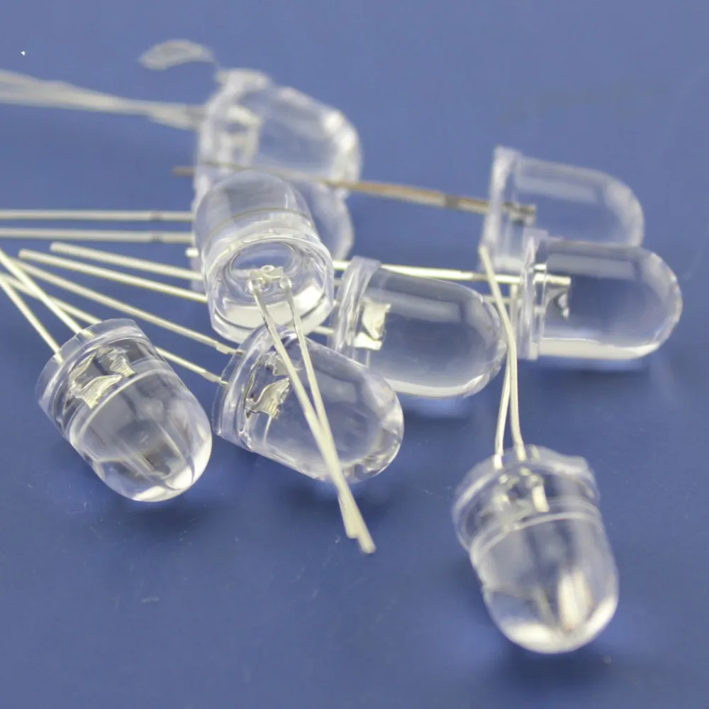 250PCS-LED-10mm-White-Transparent-Round-White-Yellow-Red-Green-Blue-LED ...