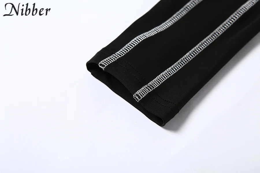 NIBBER, осенние черные полосатые укороченные топы, леггинсы, 2 предмета ...