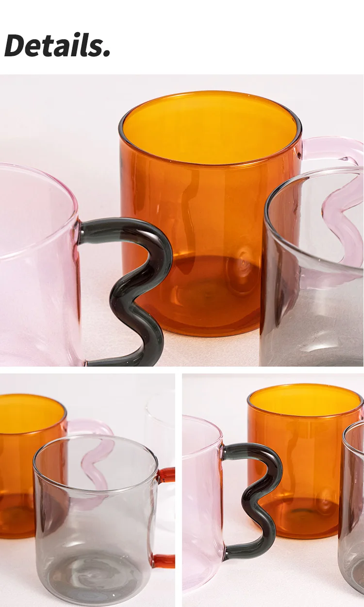 Verres à cocktails,Tasse à café ondulée en verre coloré,Design,à ...