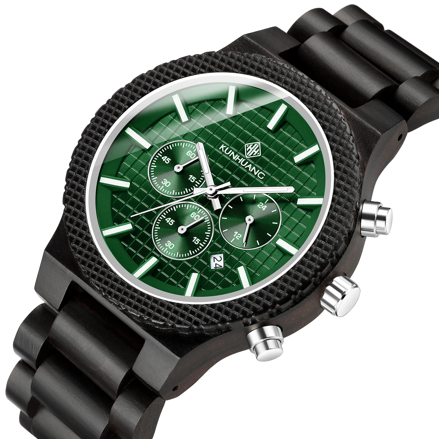 Kunhuang Wood Watch for Man Multi-Functional Timepieces Chronograph ...