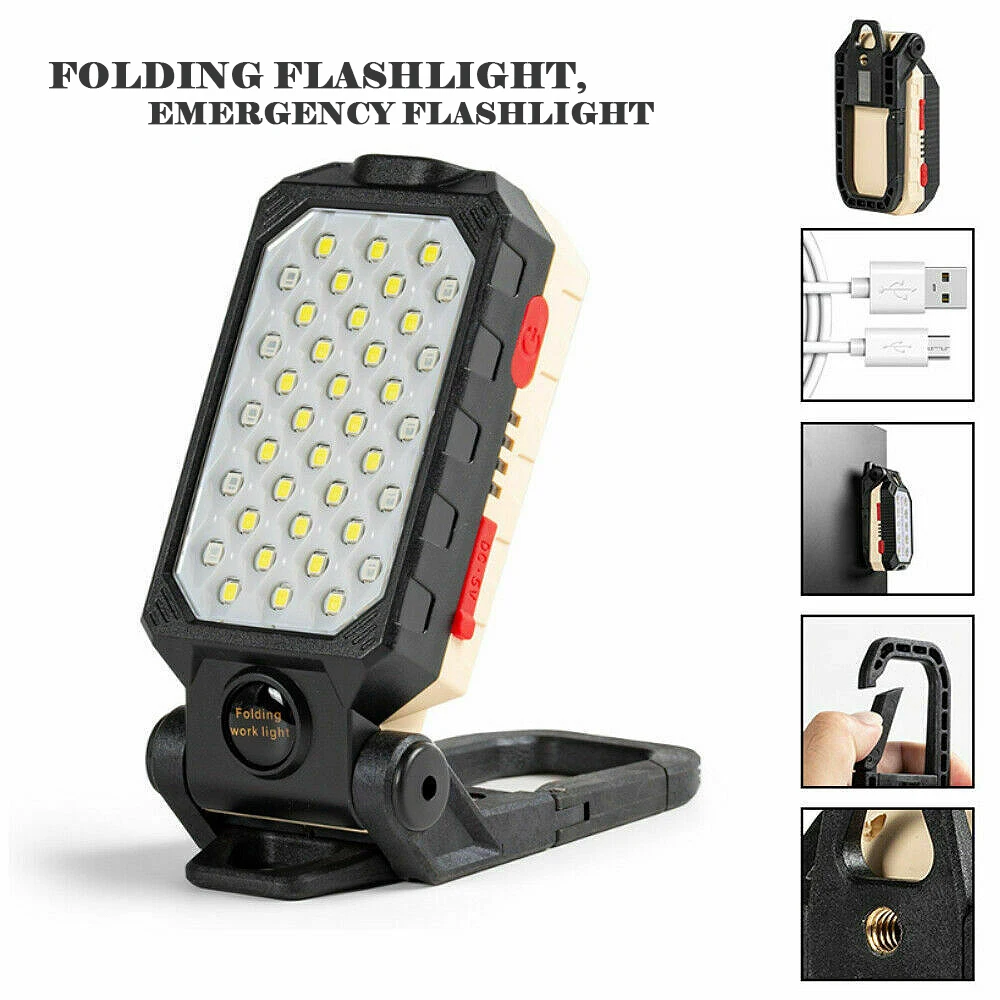 Rechargeable COB LED Work Light Lamp Flashlight Inspect Folding Torch w ...