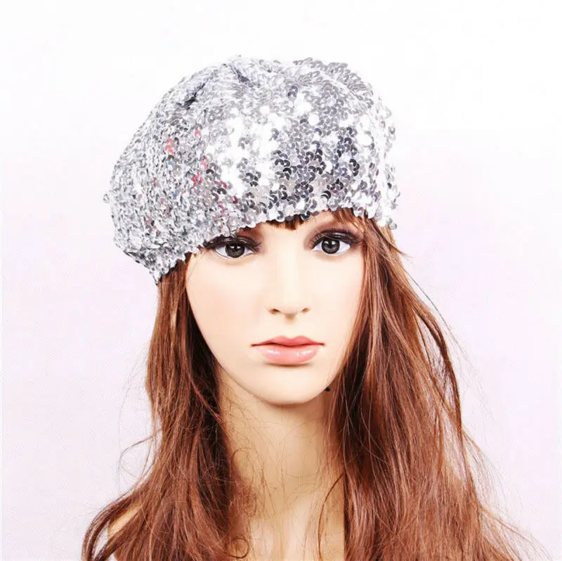 Women-Glitter-Beanie-Cap-Stretch-Sequins-Shining-Beret-Hat-Party-Club ...