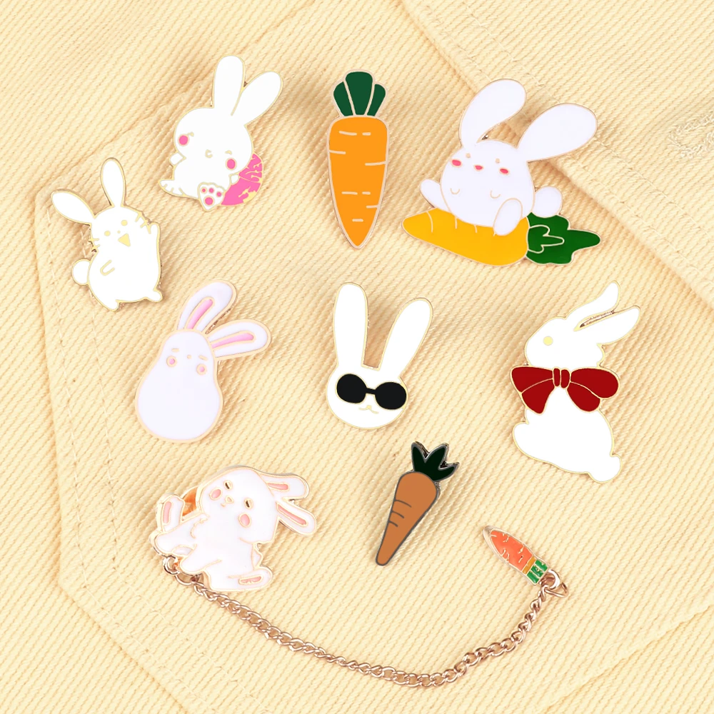 Cute Rabbit Enamel Pins Charm Carrot Bunny Brooch Bag Clothes Lapel Pin ...