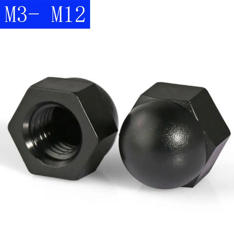 M3 M4 M5 M6 M8 M10 M12 Black Plastic Nylon Acorn Cap Nuts Dome Head Nut DIN1587 For Bolts Screws