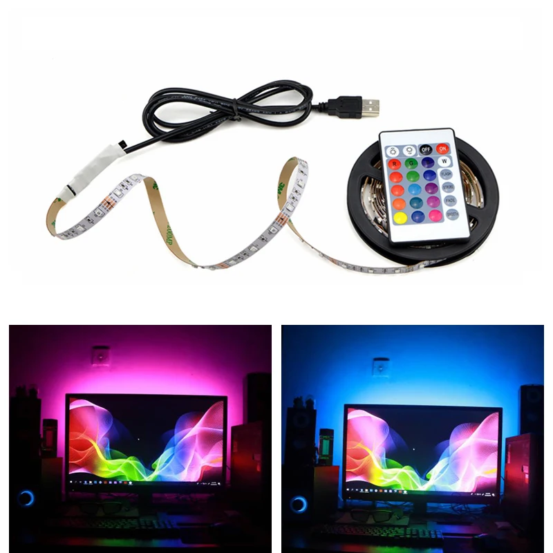 Tira de luces LED RGB con Control remoto USB, lámpara de decoración de ...