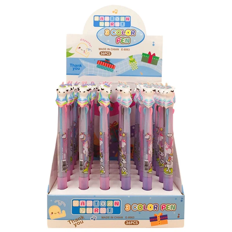 Cute Animal Unicorn Cartoon 3 Colors Ballpoint Pen Silica Head ...