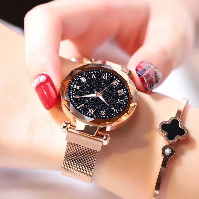 Luxury Brand Women Watch Magnet Stainless Steel Strap Starry Sky Female ...