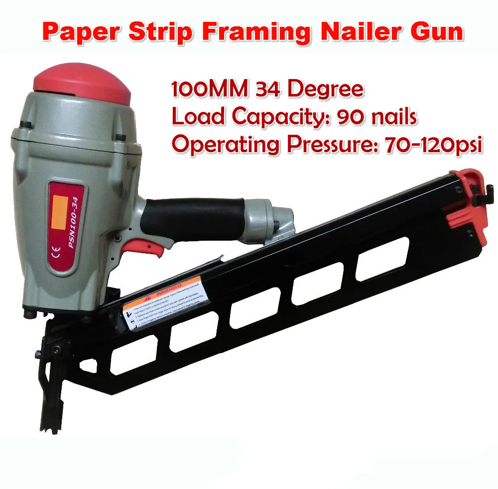 100MM-34Degree-Clipped-Head-Paper-Strip-Framing-Nailer-Gun-Pneumatic ...