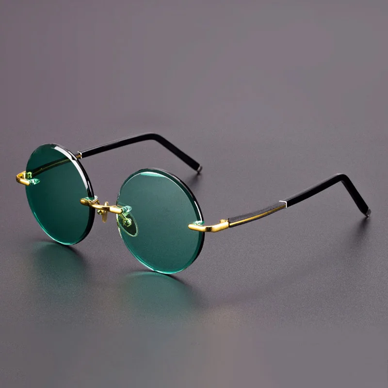 Acetate Vintage Rimless Sunglasses Men Retro Round Sun Glasses Women ...