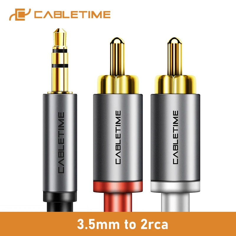 CABLETIME AUX 3.5mm 잭 2 RCA 오디오 케이블, M/M 3.5 RCA AUX 이어폰 스테레오 케이블 DJ 앰프 ...