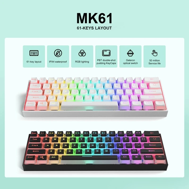 Mk61 61 Teclas Com Fio & Sem Fio Gaming Teclado Mecânico Gateron ...