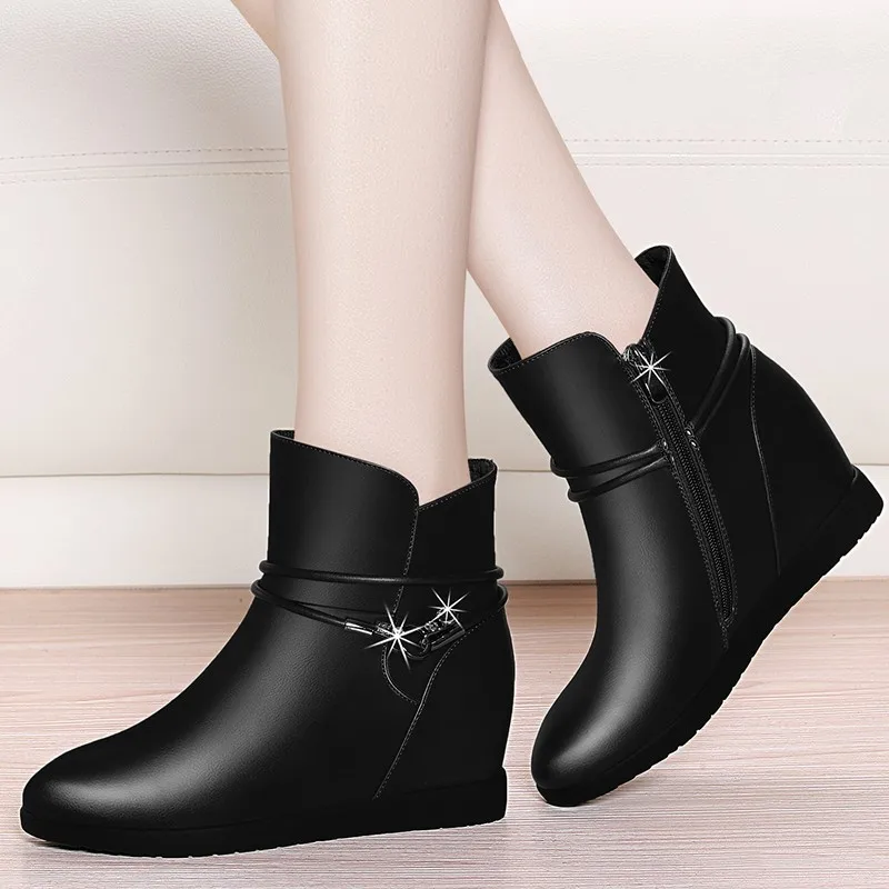 Botines de tacón alto para mujer, zapatos informales de piel de oveja ...